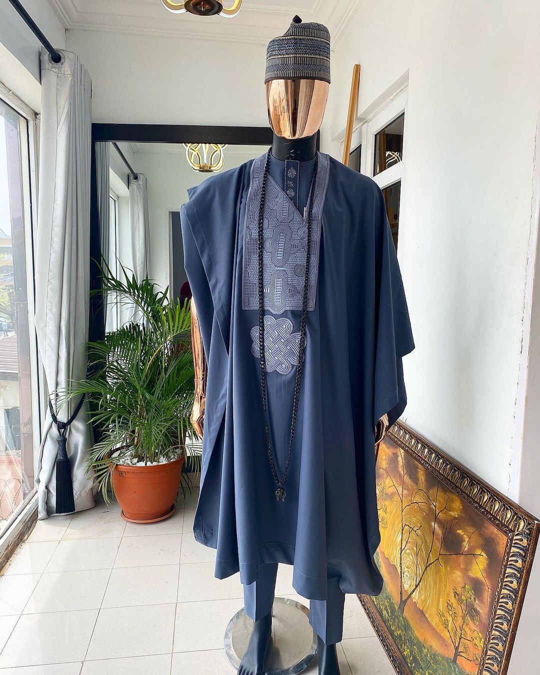 Shop Shade of Grey Agbada, Fulani Hat,kaftan & sokoto- Deji & Kola