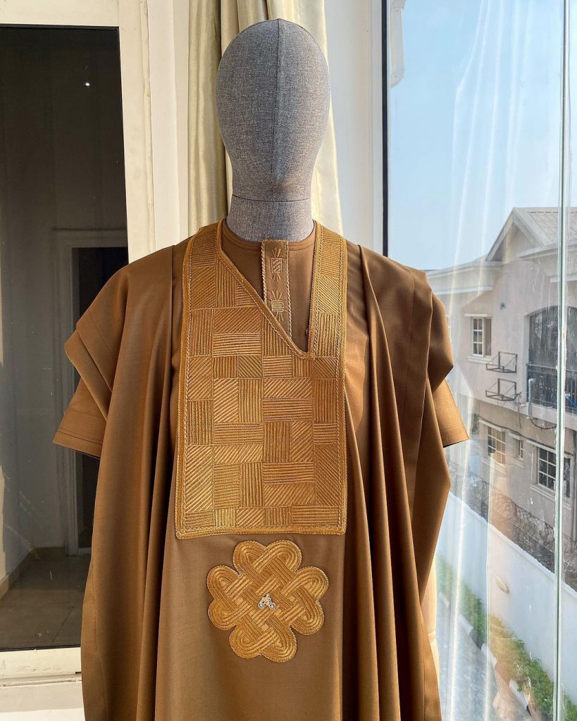 Shop Coffee Brown with a maze line design African Agbada - Deji & Kola